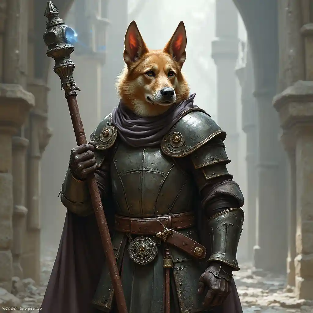 Pug in Armor with Magic Staff Art