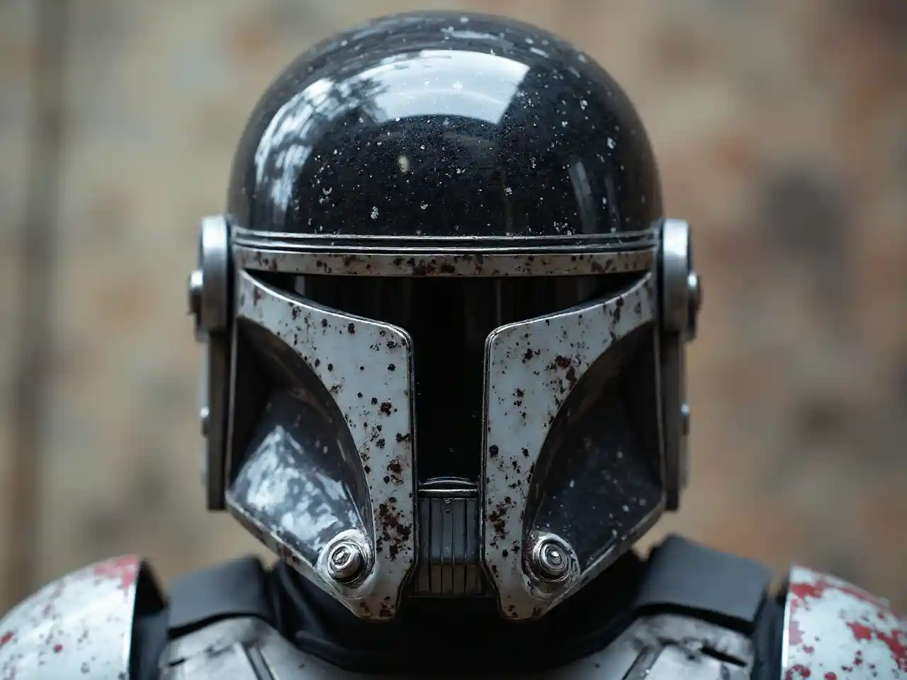 Black and White Mandalorian Helmet Front View