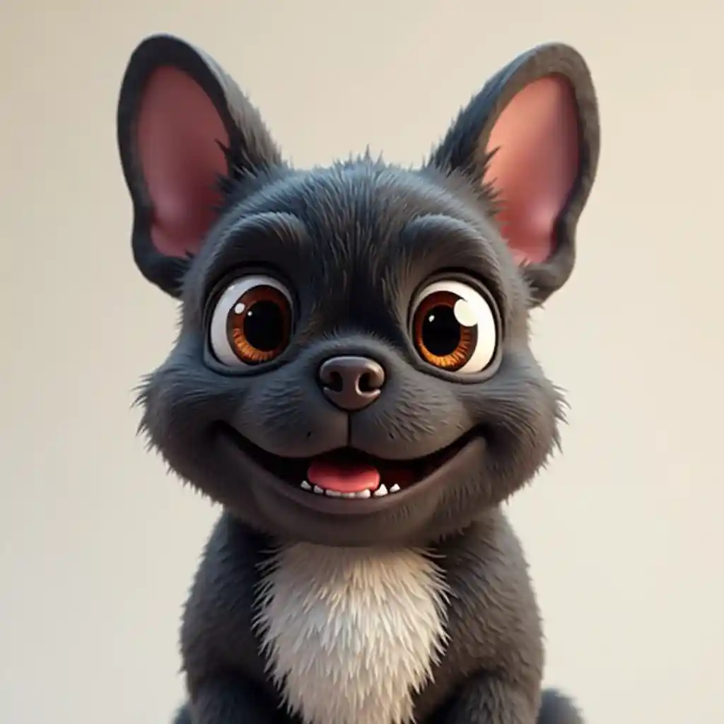 Black Smiling French Bulldog in Pixar Style