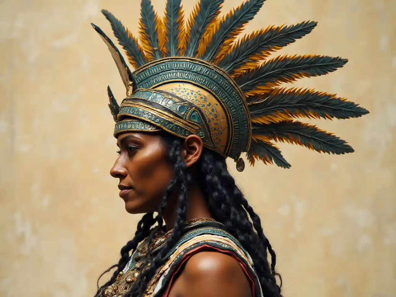 Creating an Aztec Helmet Outfit Turning to the Left
