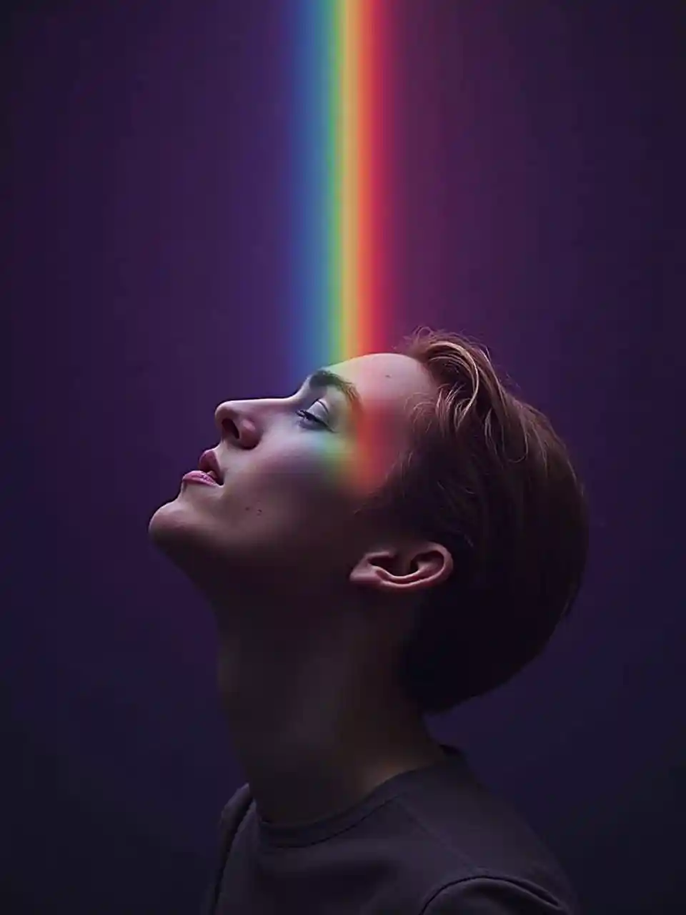 A Vibrant Rainbow Beam Emitting from a Person's Forehead