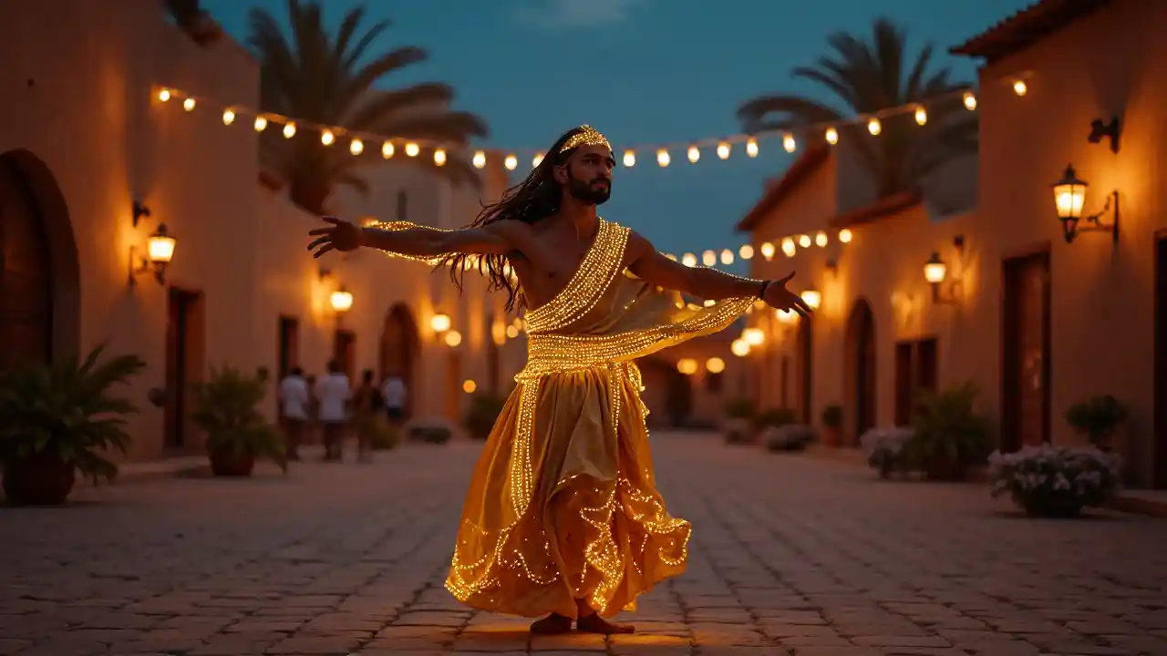 Une danse culturelle au clair de lune vêtue d'une cape de pierres ...