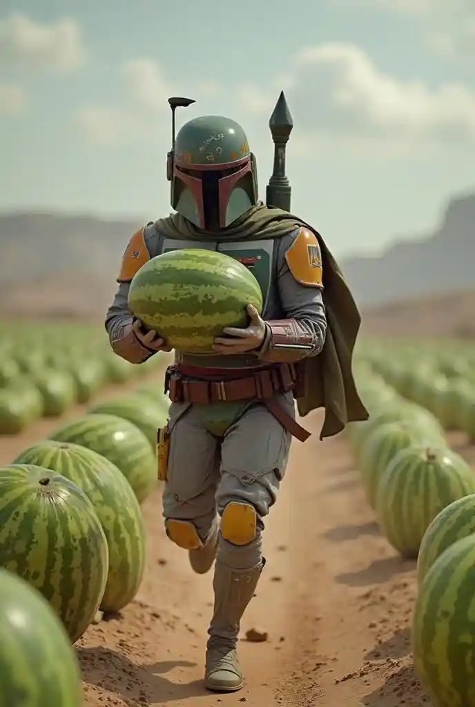 Boba Fett Runs with Watermelon in Star Wars